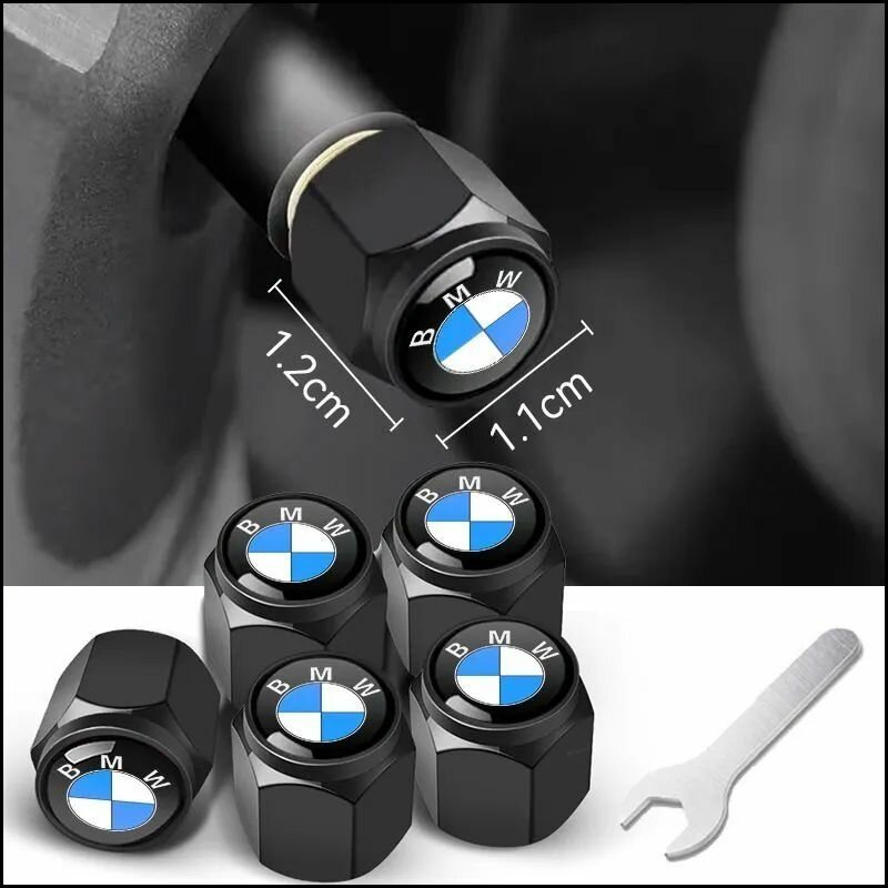 Колпачки на ниппель Bmw металлические, колпачки на колеса авто - 5 шт, Черный