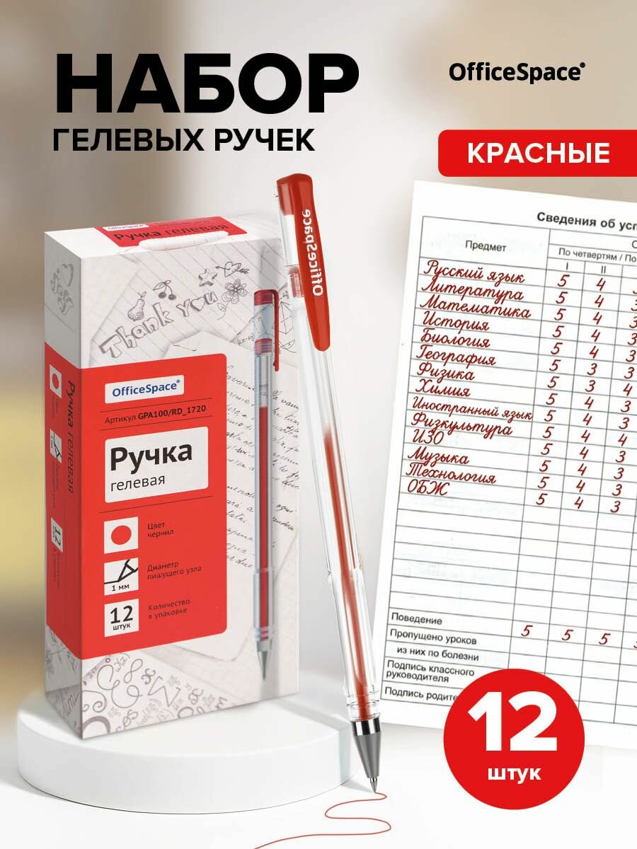Ручки гелевые красные, 12 шт гелевые ручки красные ручки 12 штук