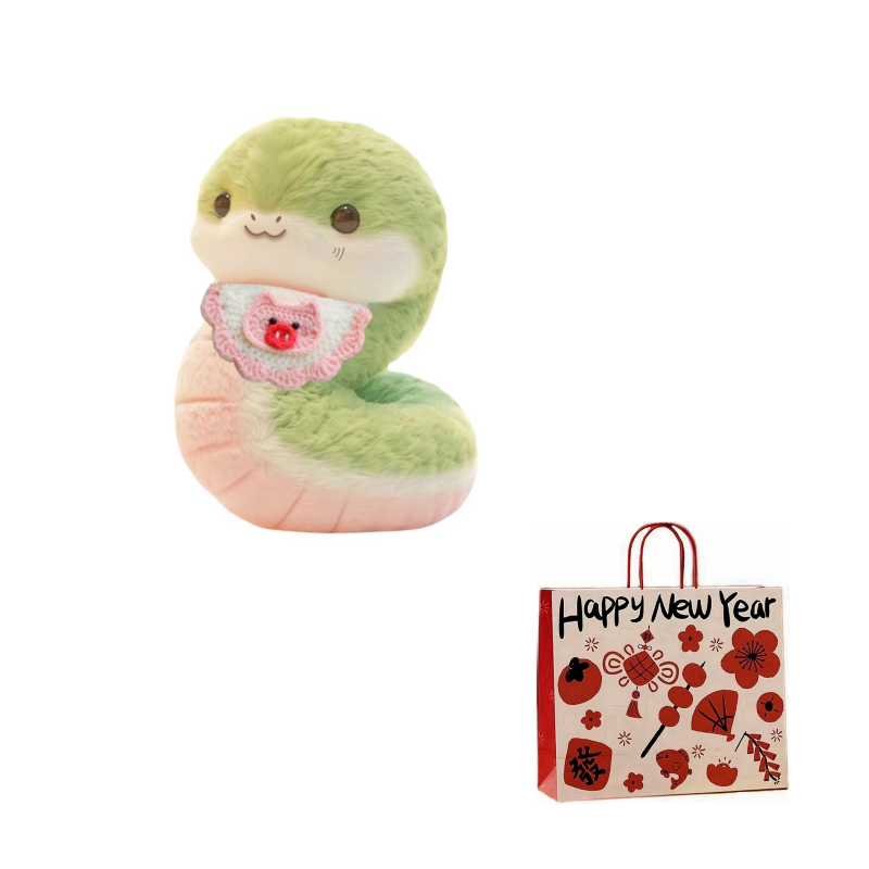 Подарочная сумка XIONGJUN "Счастливого Нового года", 25 см, Baby Snake+Piggy Knitted Bib