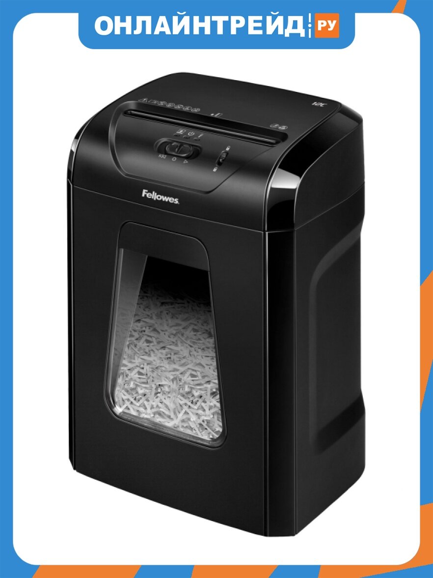 Шредер Fellowes ® Powershred® 12C, DIN P-4, 4х40мм, 12лст, 18лтр, Safety Lock
