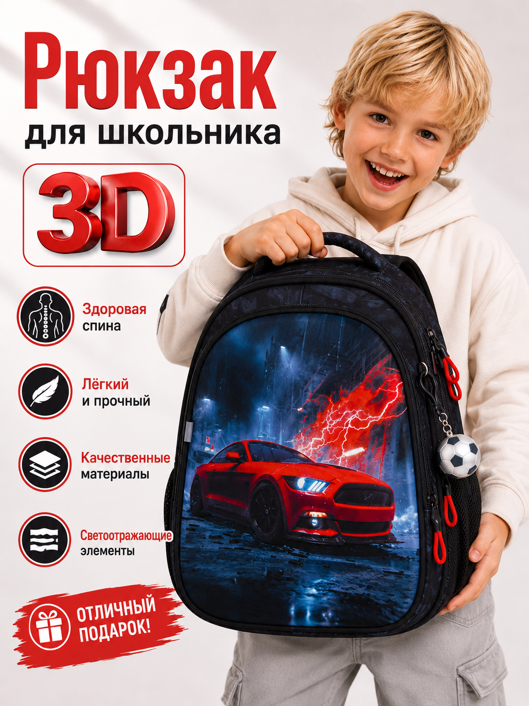 Рюкзак школьный для мальчика в начальную школу + мячик SkyName (Скайнейм)