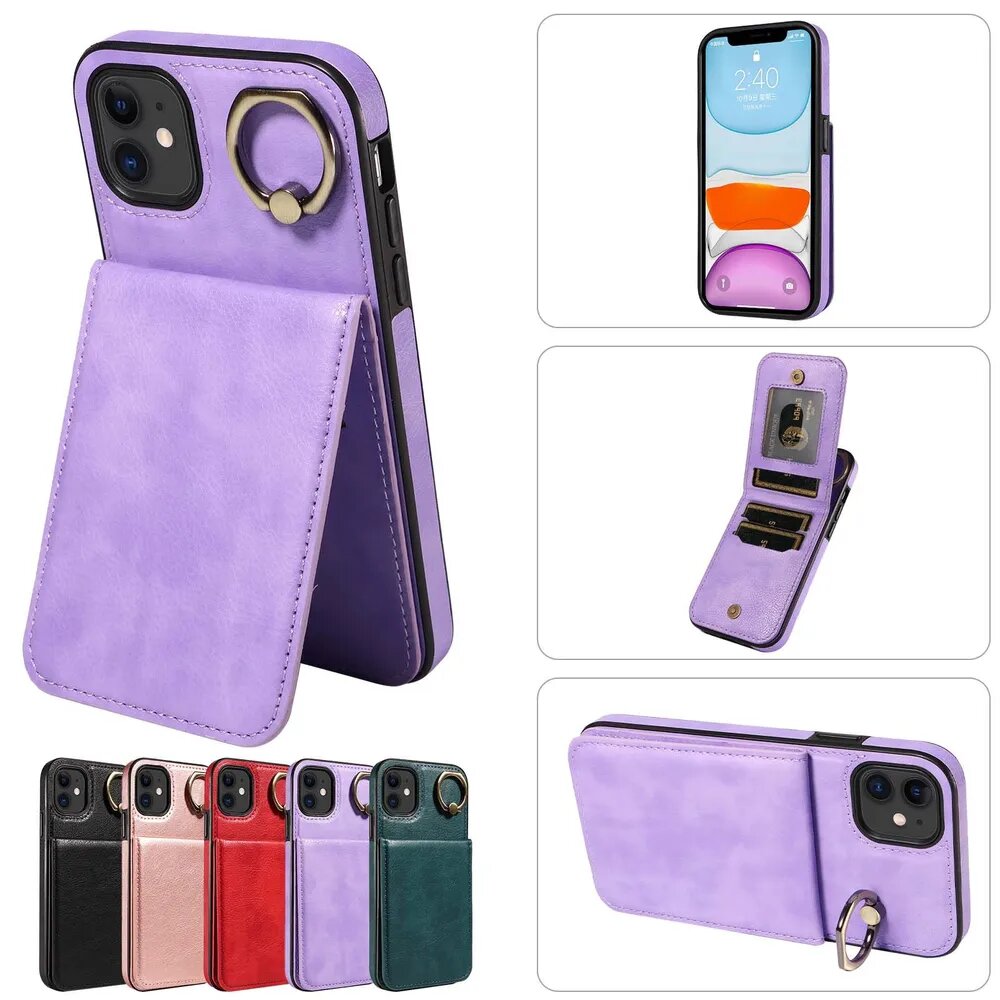 YIKATU Кожаный чехол для Apple iPhone 11 (Эпл Айфон 11 ) с карманом/держателем для карт/подставкой-кольцом, вертикальная/горизонтальная стойка