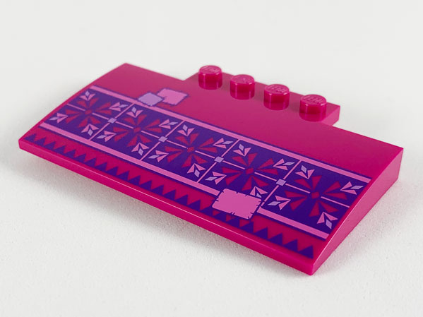 Slope, Curved 5 x 8 x 2/3 with 4 Studs with Dark Purple and Dark Pink Tiles, Lavender and Dark Pink Patches Pattern, 15625pb025 Magenta U