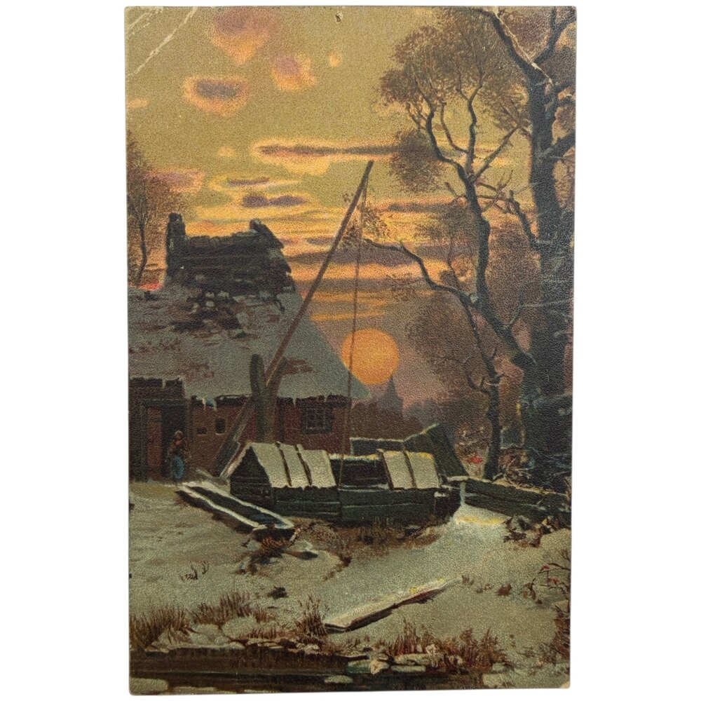 Почтовая открытка "Зимний закат у колодца" 1900-1917 гг. Германская Империя