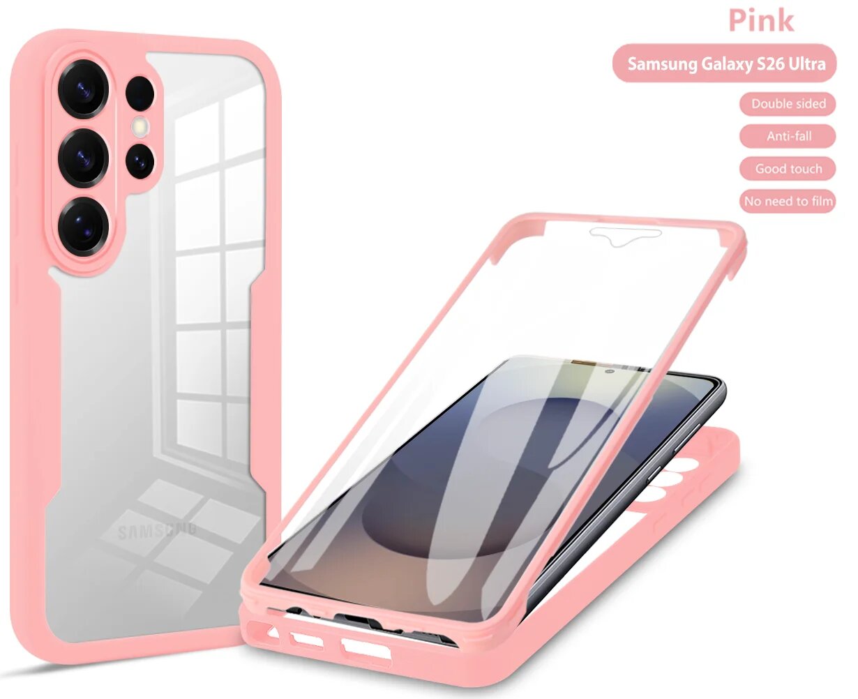 Чехол для Samsung S26 Ultra S26+ двусторонний 360° ° Галактика С26 Ультра, Розовый, розовый