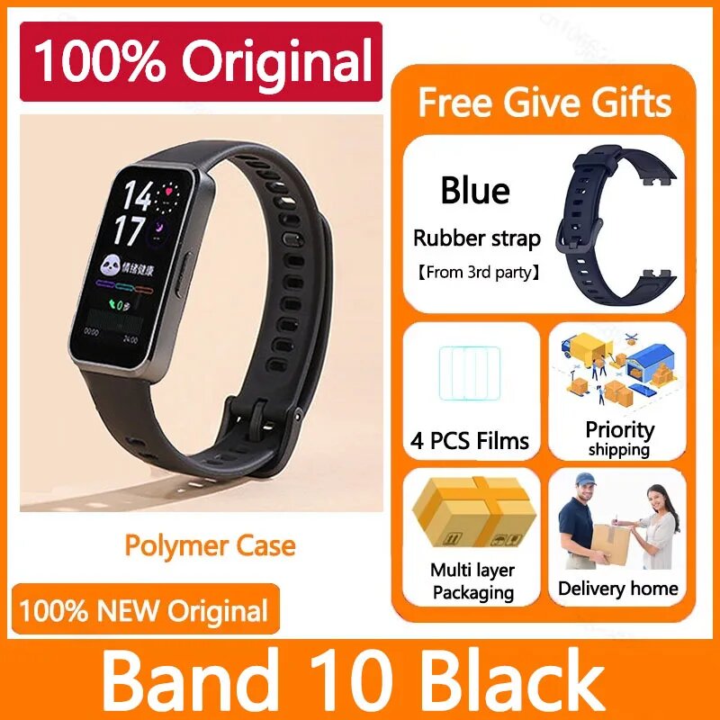 Huawei Band 10 Black, Blue Strap, 4 Films, Priority Shipping