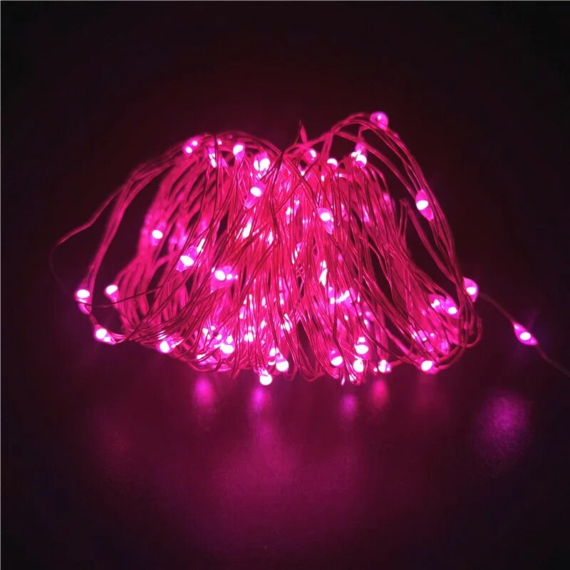 Светодиодная гирлянда PNMNON 2/5/10 м белая/теплый Розовый, pink, Battery box-2M