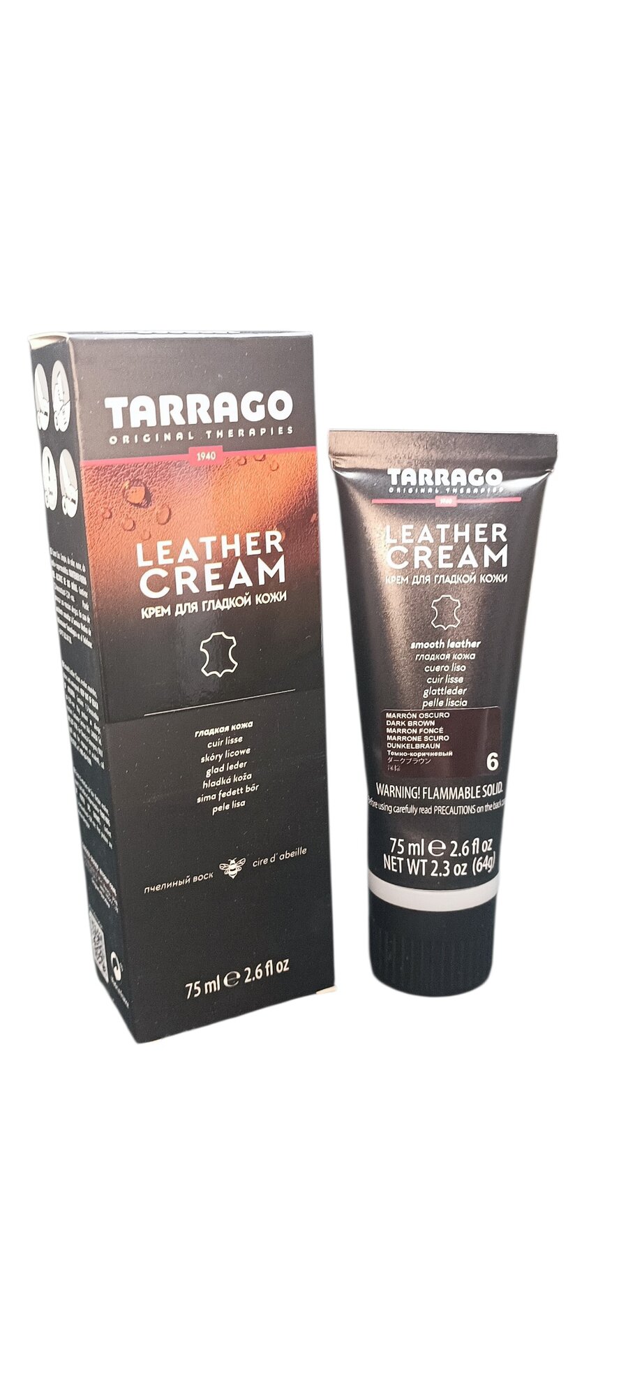 Крем для обуви из гладкой кожи TARRAGO Leather Cream тюбик 75 мл, цвет 006 темно-коричневый
