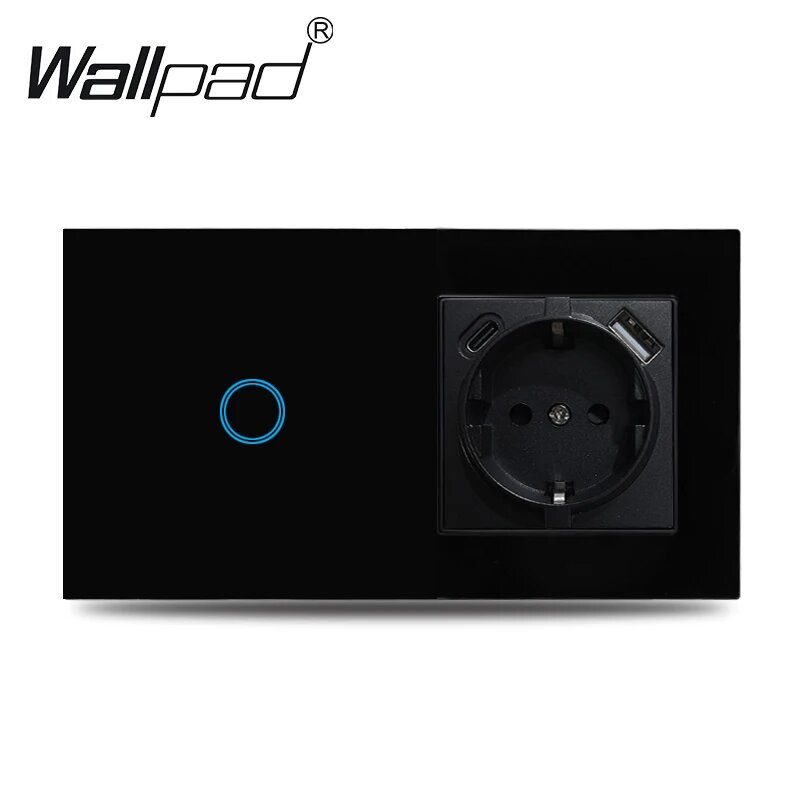 Wallpad EU розетка с USB Type C, черная, 1G