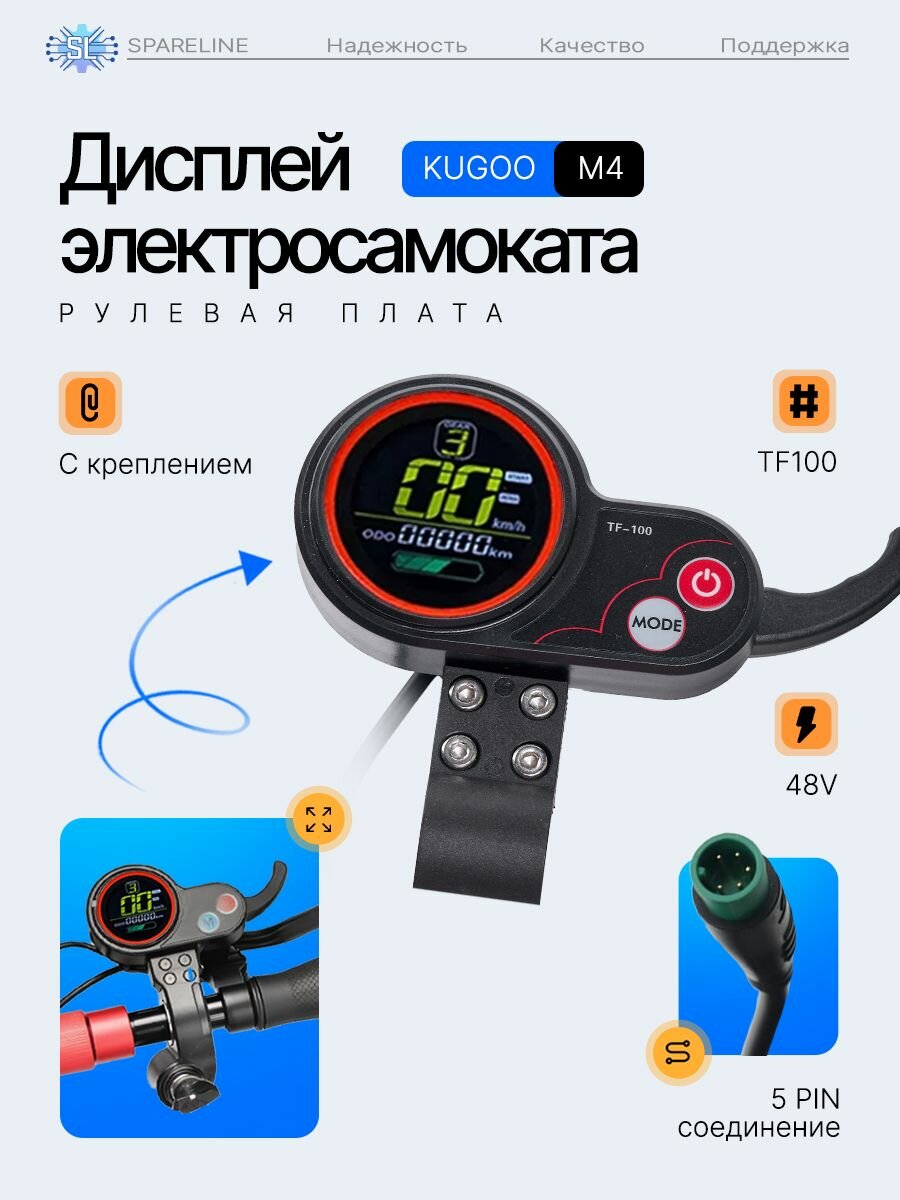 Курок газа TF100 5 pin с дисплеем (бортовой компьютер) для электросамоката Kugoo 2 и другие