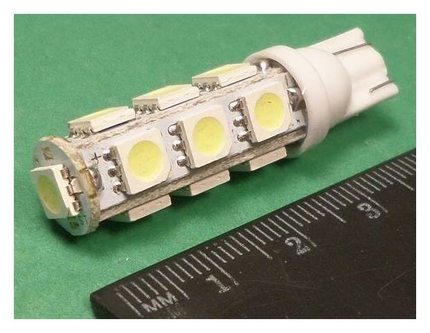 5шт Автолампа светодиодная без цоколя т10 белая 13 led