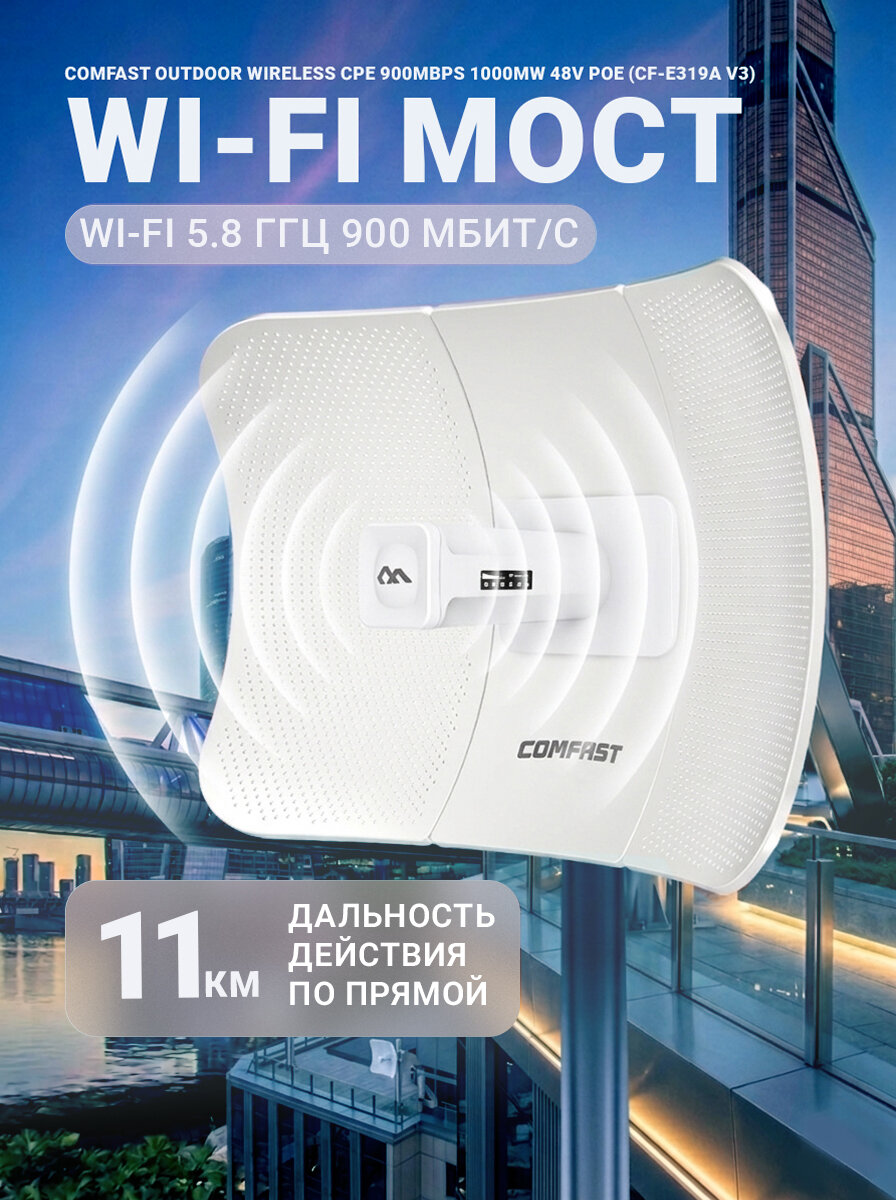 Wi-Fi мост COMFAST Outdoor Wireless CPE 900Mbps 1000mW 48V POE (CF-E319A V3)