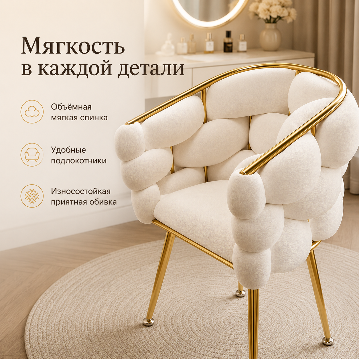 Кресло , 1 шт, 35х45х76 см Туалетный столик, обеденный стол и стул