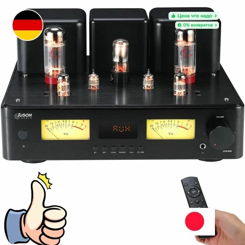 Juson Audio JTA200 300 Вт, гибридный ламповый усилитель EL34 Hi-Fi с коаксиальным входом BT5.4 Phono, дополнительным входом AUX, USB-