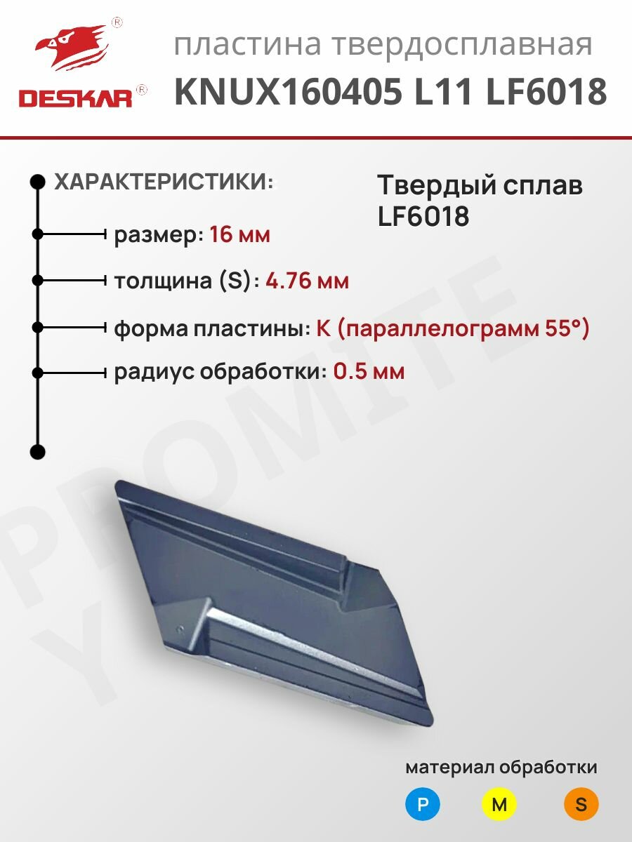 Пластина KNUX 160405 L11 LF6018 для токарных инструментов по металлу, DESKAR, сплав LF6018, сделано по стандартам ISO