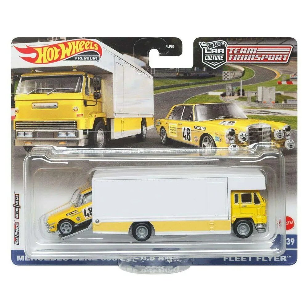 Машинка Hot Wheels Team Transport FLF56: Mercedes-Benz 300 SEL 6.8 AMG & Fleet Flyer