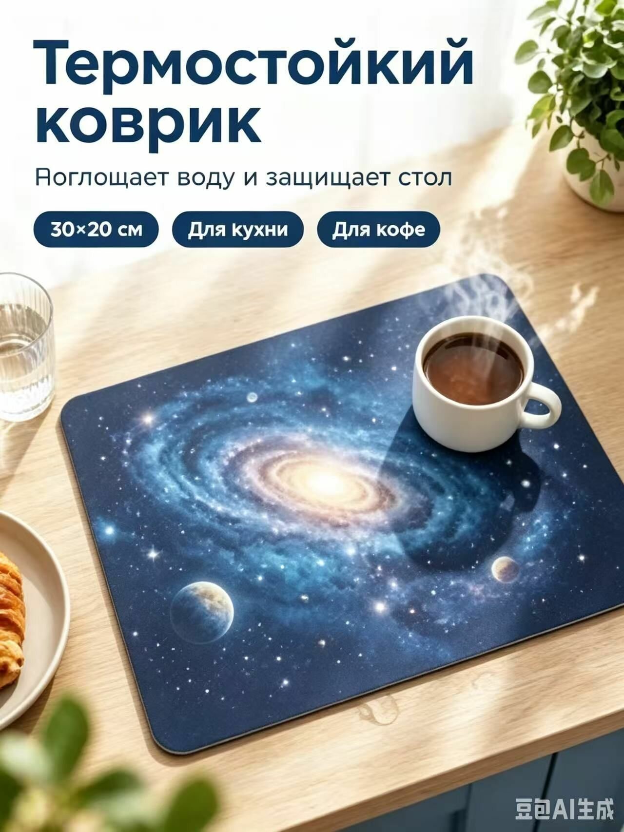 Коврик для сушки посуды, 30 см х 20 см х 1 см, 1 шт