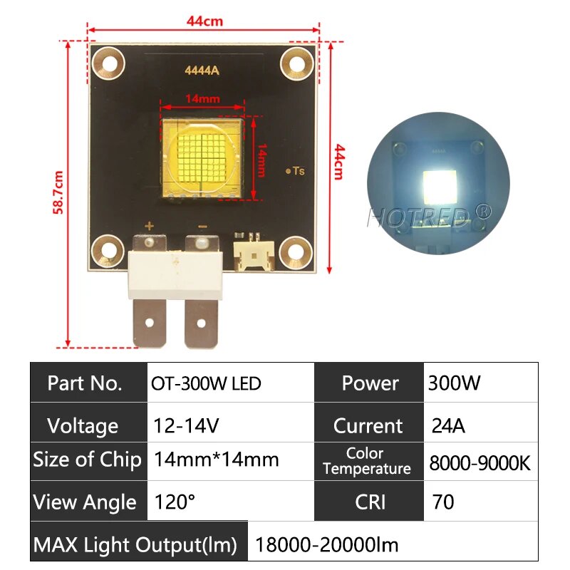 300W LED модуль HotRed 12-14V, 120°