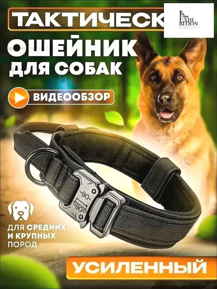 Ошейник для собак крупных и средних пород, чёрный, размер L