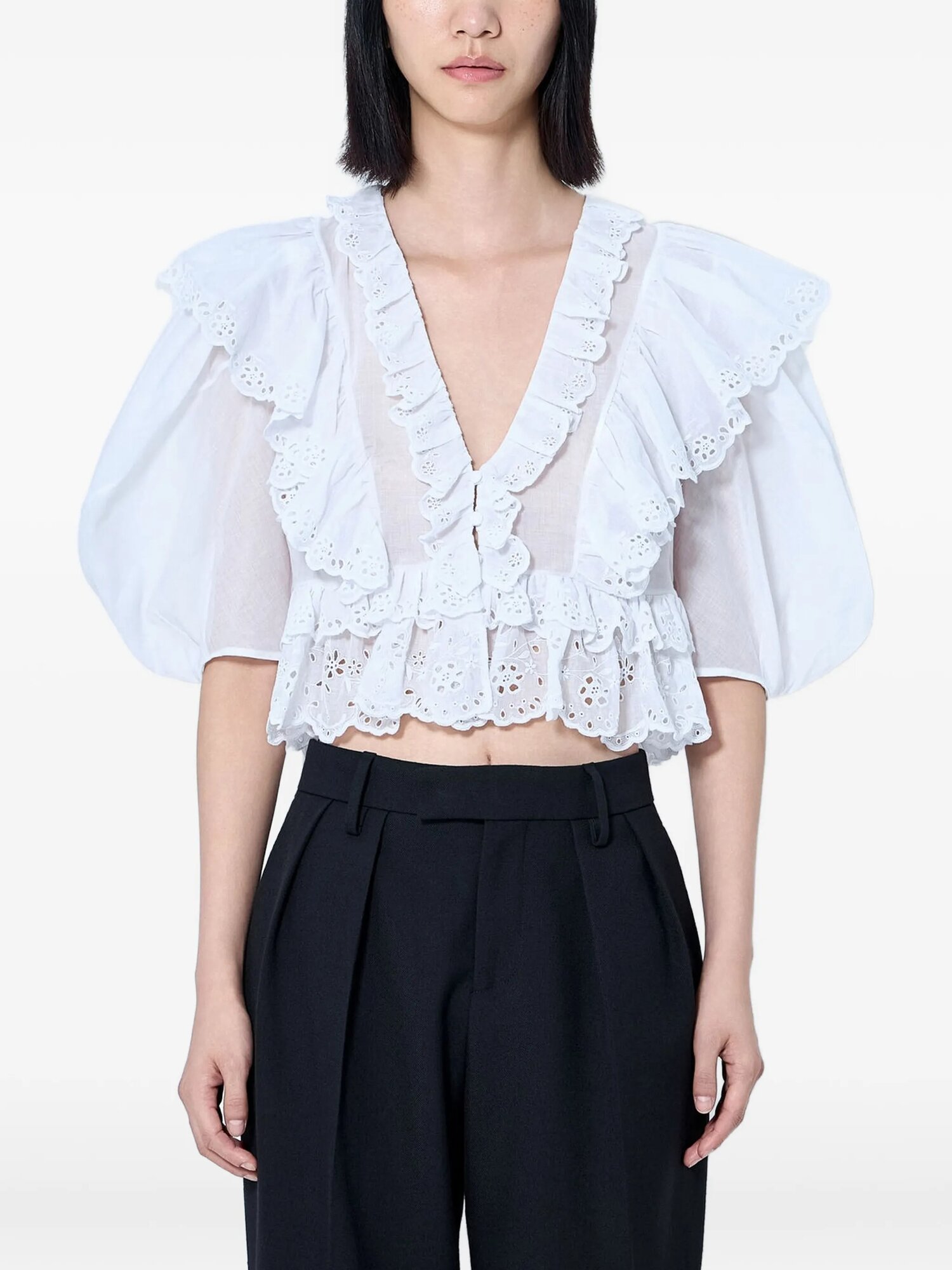 Блуза Cropped ruffled-sleeve blouse