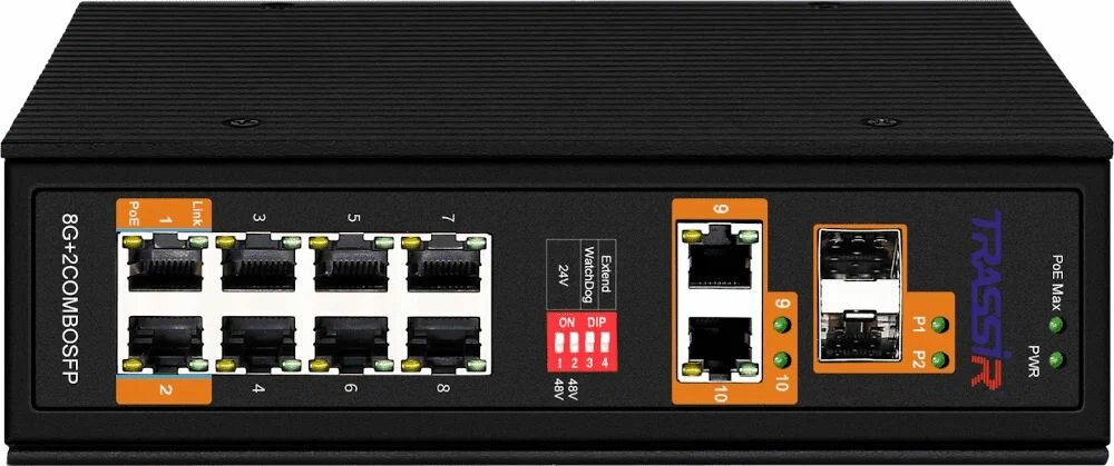 Неуправляемый промышленный коммутатор Trassir TR-NS15122S-300-8POE с 8 PoE портами