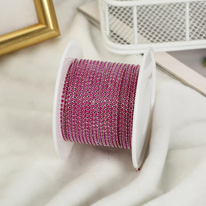 PEESOM стеклянная цепочка с кристаллами для дизайна ногтей SS4-5yards, Sliver Fuchsia