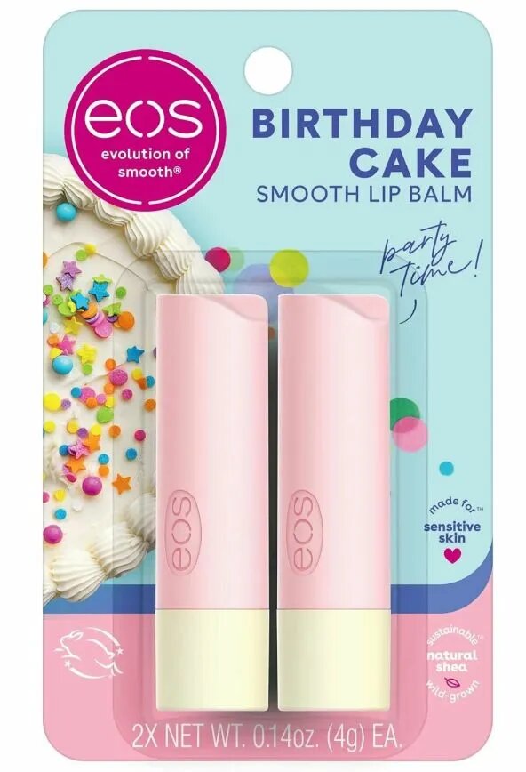 EOS Бальзам для губ Birthday Cake Праздничный торт, 2 шт. по 4 г.