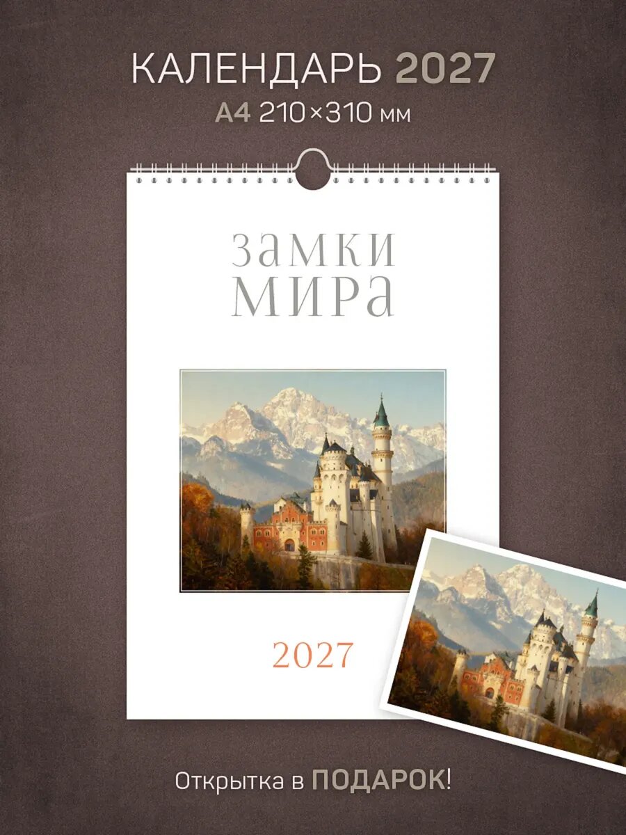 Календарь А4 на 2027 г. "Замки мира", настенный, перекидной на пружине с ригелем