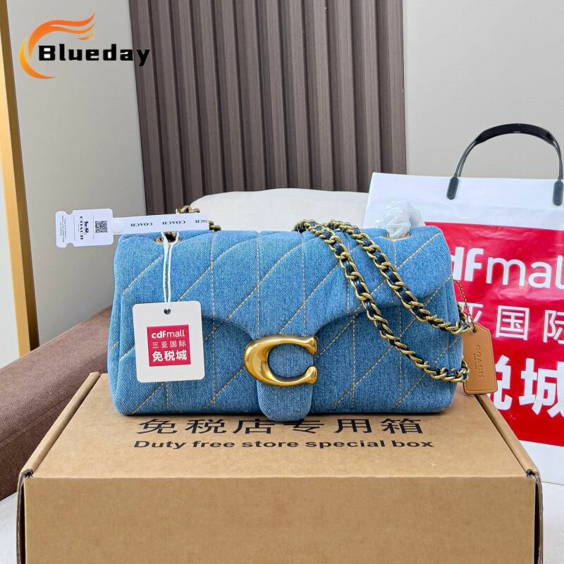 Сумка Tabby 26 бренда Coach новая коллекция 26 из натуральной кожи, классический дизайн в стиле Шанель с ромбовой строчкой и цепочкой, подмышечная, наплечная и поперечная