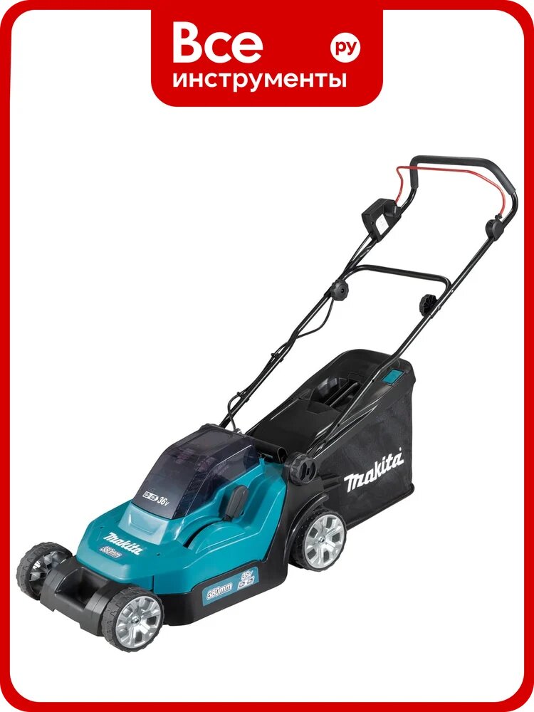 Аккумуляторная газонокосилка Makita LXT DLM382CM2, 18 В, композитный корпус, прямой привод ножа, складная ручка