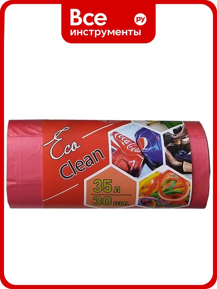 Мешки Ecoclean (35 л, 30 шт, ПНД, красный, 8 мкм, 48х58 см) Концепция Быта