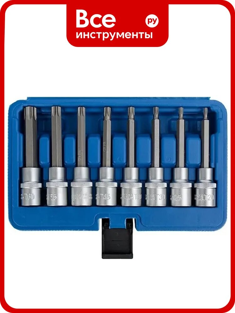 Набор головок со вставкой TORX 1/2" DR, длина 100 мм, 8 предметов VERTUL VR50190