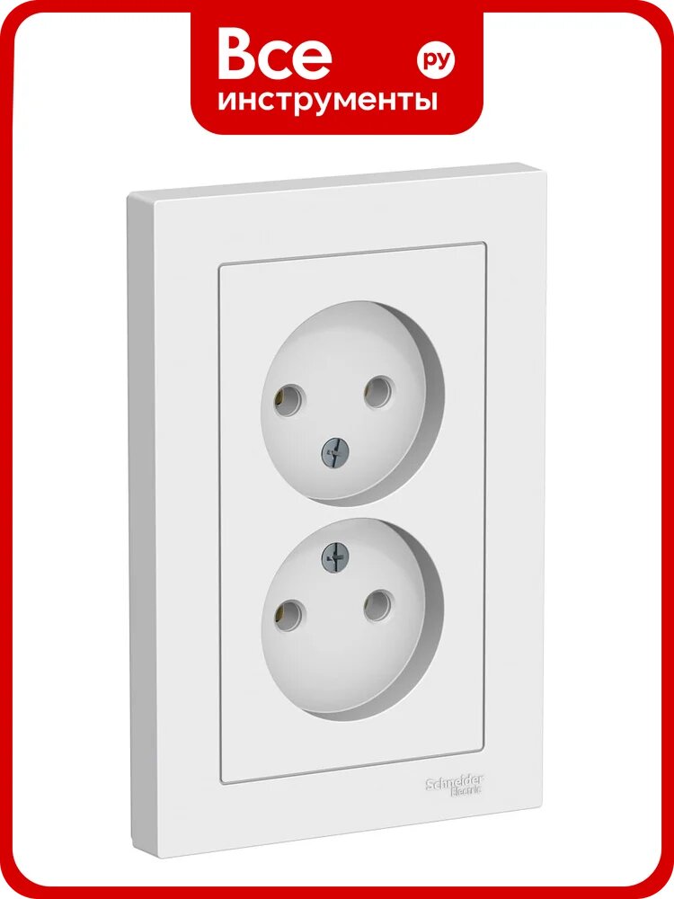 Двухместная розетка Systeme Electric ATLAS DESIGN без заземления 16А в сборе белая