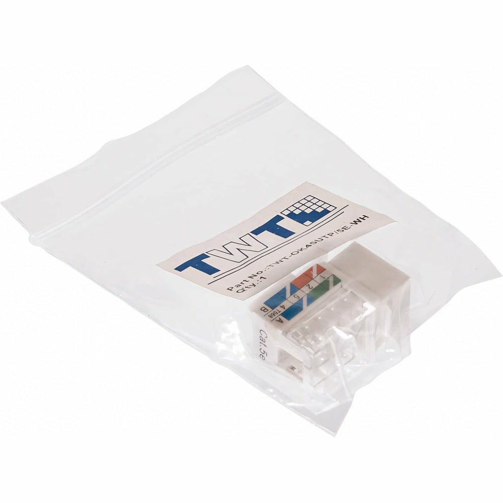 Модуль TWT Keystone RJ45, Cat.5E, UTP, 90 градусов, белый TWT-OK45UTP/5E-WH — фото 1