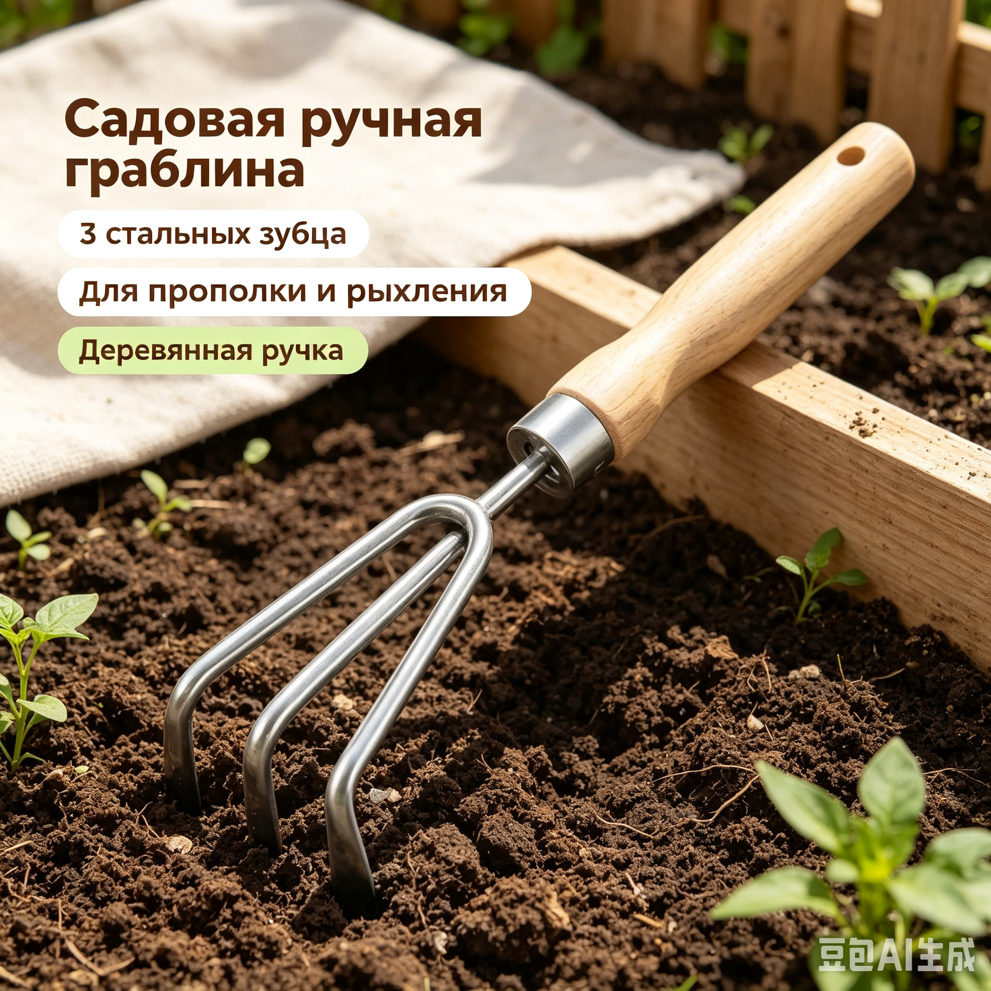 Садовые инструменты, садовые ручные грабли из нержавеющей стали с тремя зубцами, используемые для прополки и рыхления