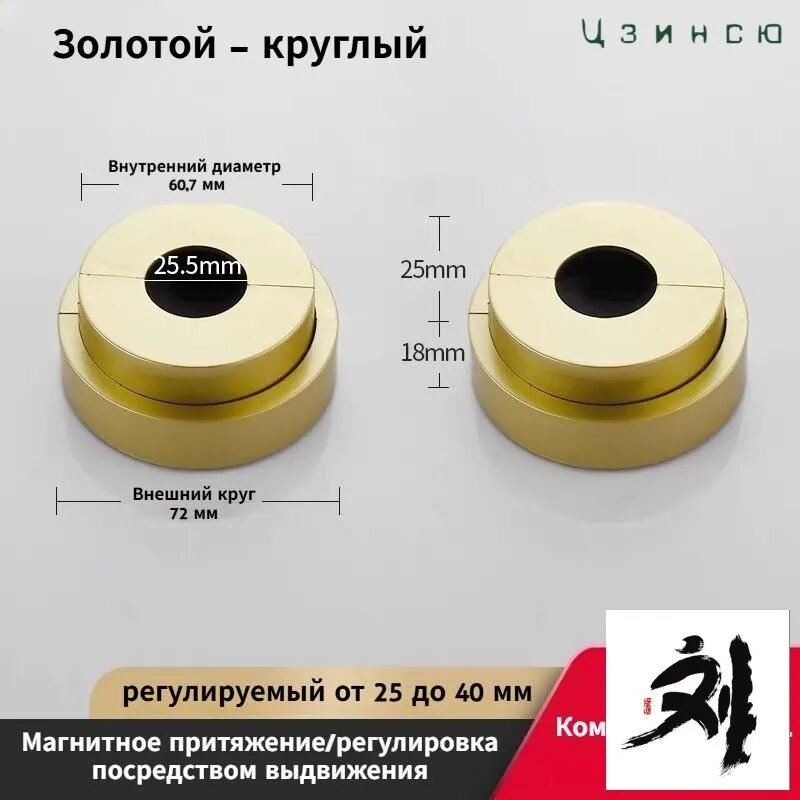 Отражатель (чашка) универсальный телескопический для смесителя и полотенцесушителя. 3/4. комплект из 2 шт. Круглый/Золотой