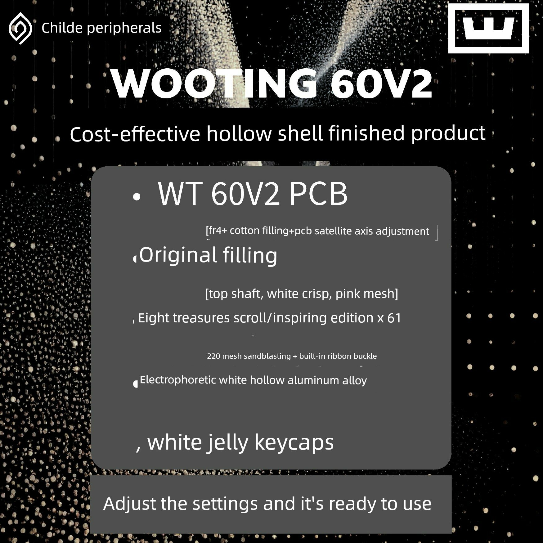 Wooting 60V2 Клавиатура с пустотелым алюминиевым корпусом - Белый полная механическая игровая клавиатура