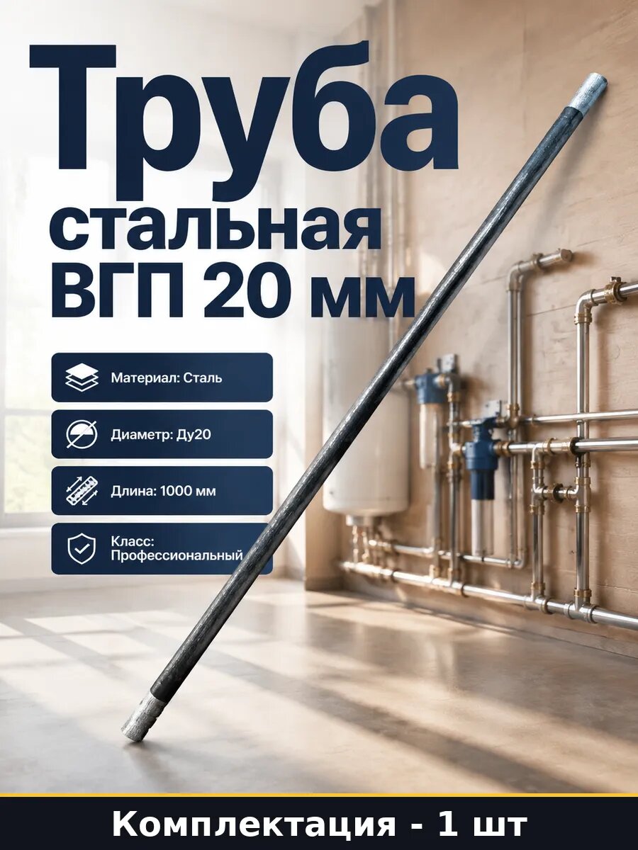 Труба стальная ВГП 20 мм 1 метр водогазопроводная ГОСТ 3262
