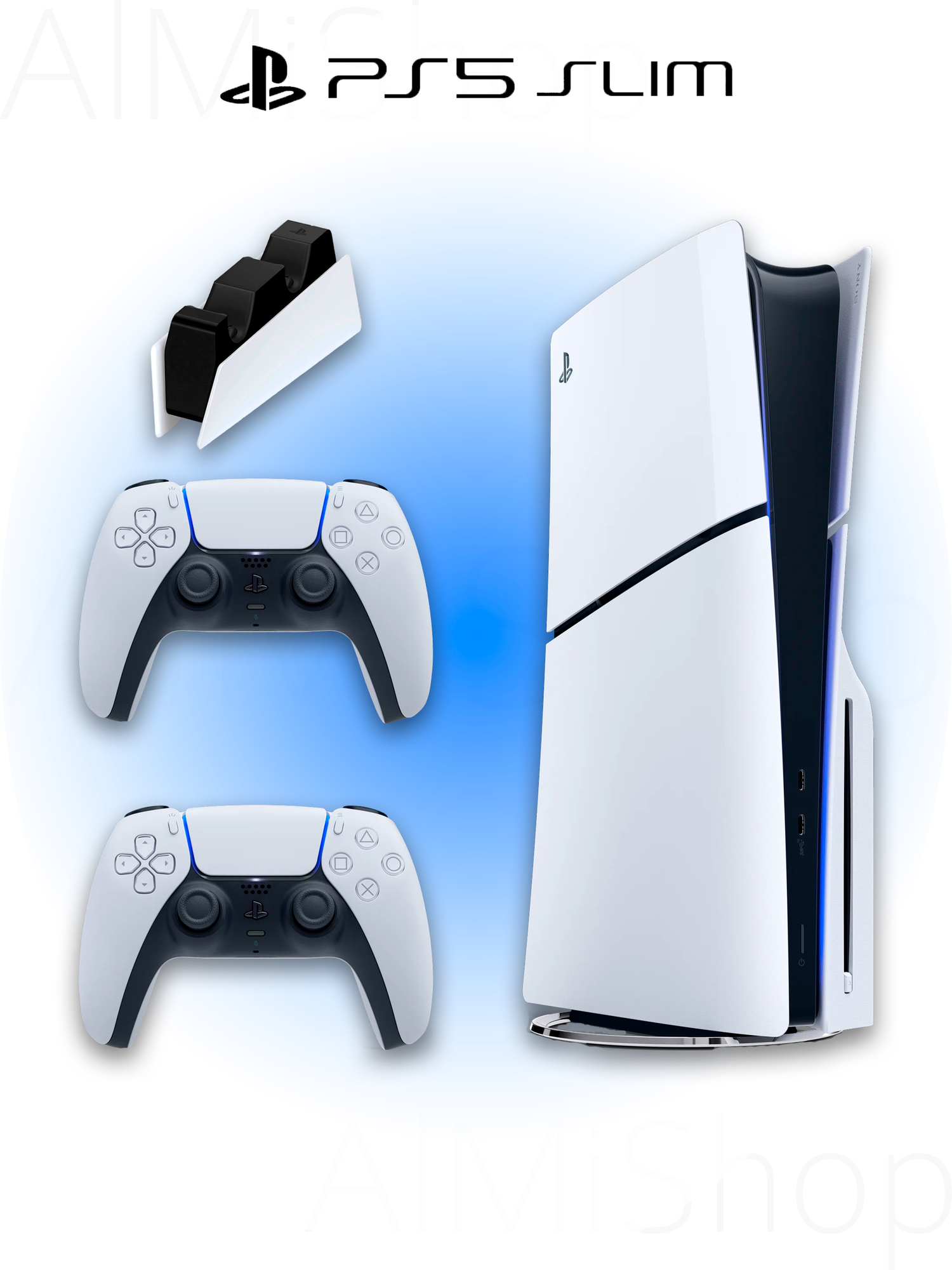 Игровая приставка Sony PlayStation 5 slim (версия с дисководом) + 2-й геймпад (белый) + зарядная станция