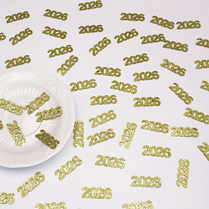 Золотое блестящее конфетти «2026» с бантами, бумажное, 100 штук, для украшения праздничного стола
