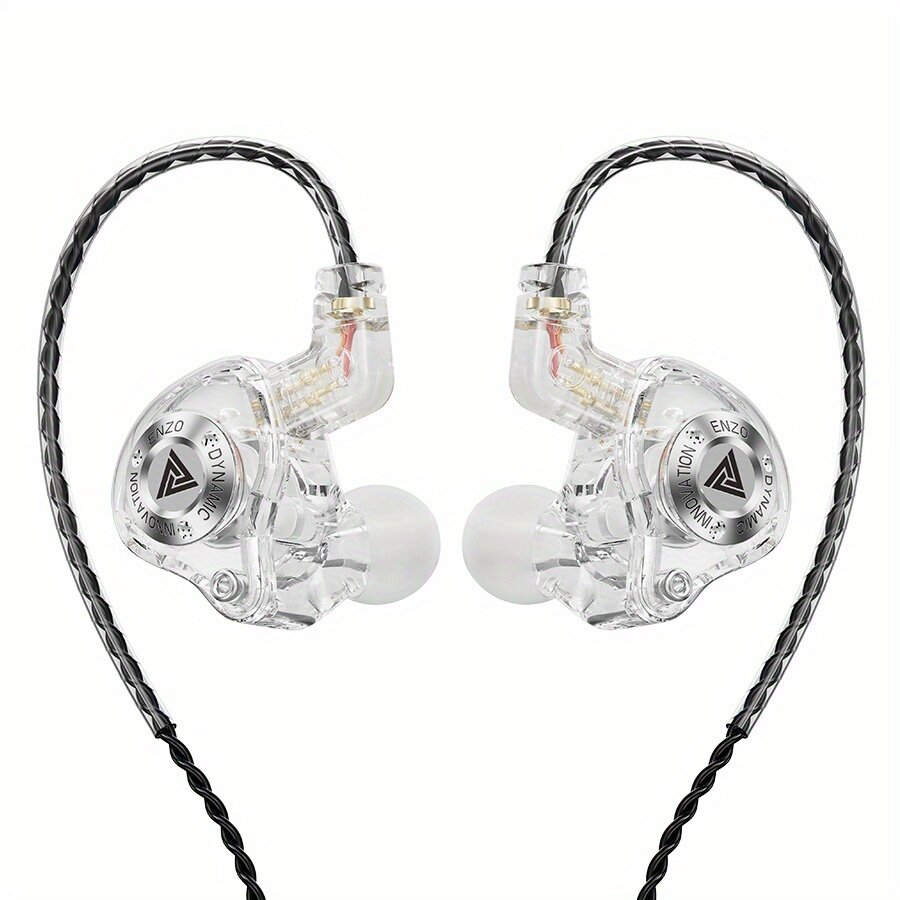 Проводные внутриканальные наушники с микрофоном, Hi-Fi стерео, тяжелый бас, прозрачные динамические из смолы, мониторные, съемный кабель 3.5 мм L-образный штекер, для спорта/игр/фитнеса, белые, модель ENZO PRO QZ