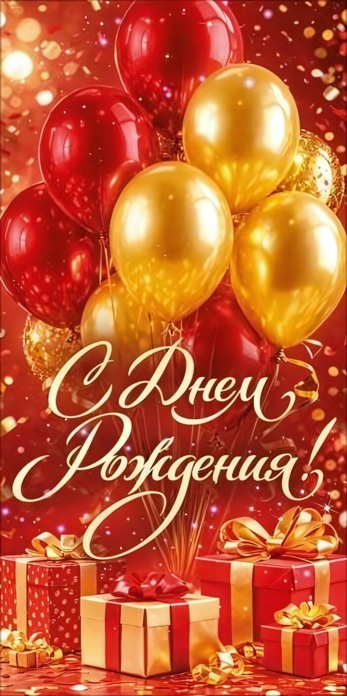 Конверт для денег "С Днем Рождения" с золотыми блестками, картон, шары и подарки, евроформат