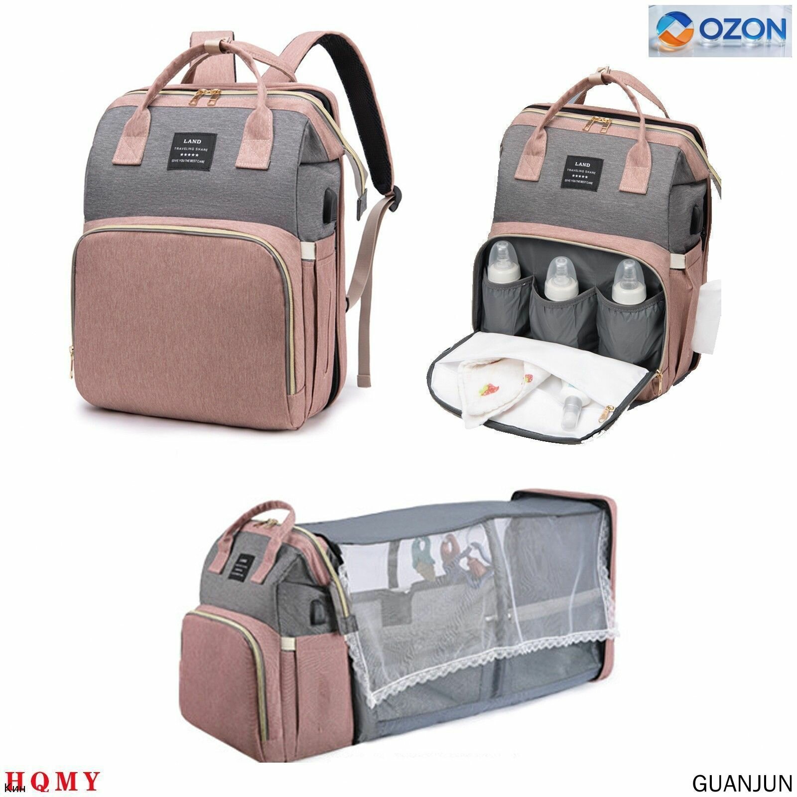 Складная дорожная кроватка и премиум рюкзак 3 в 1 Diaper Baby Bag большой вместимости для мальчиков и девочек, розовый вместительный рюкзак для подгузников раскладная дорожная кроватка