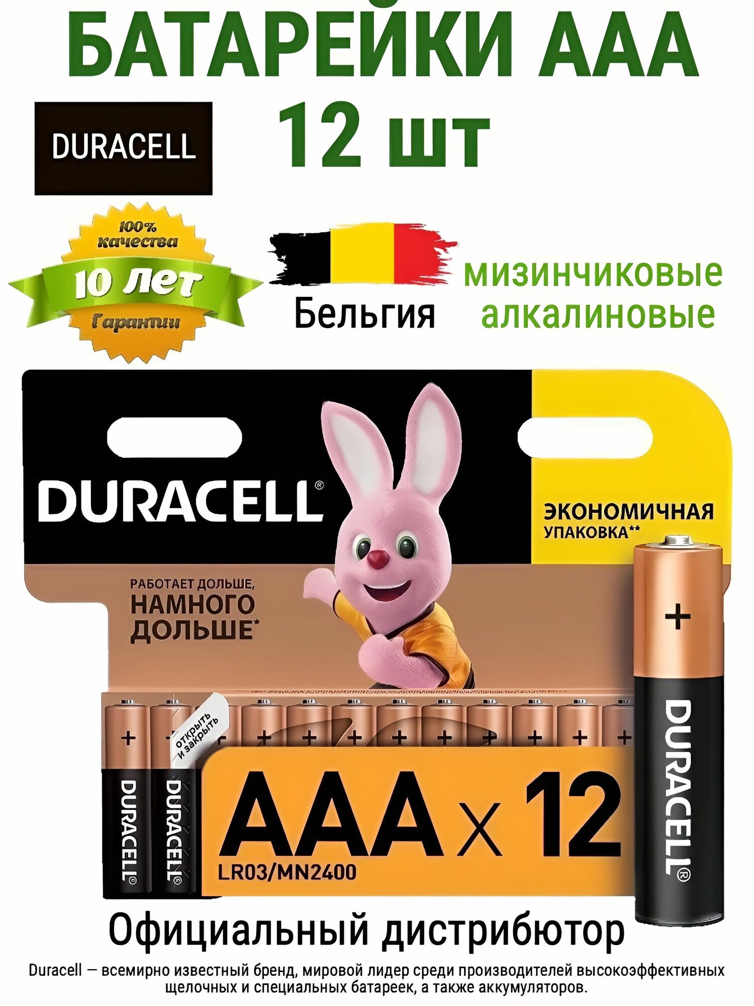 Duracell Батарейка ААА, L батарейки мизинчиковые батарейки 12 шт AAA/LR03
