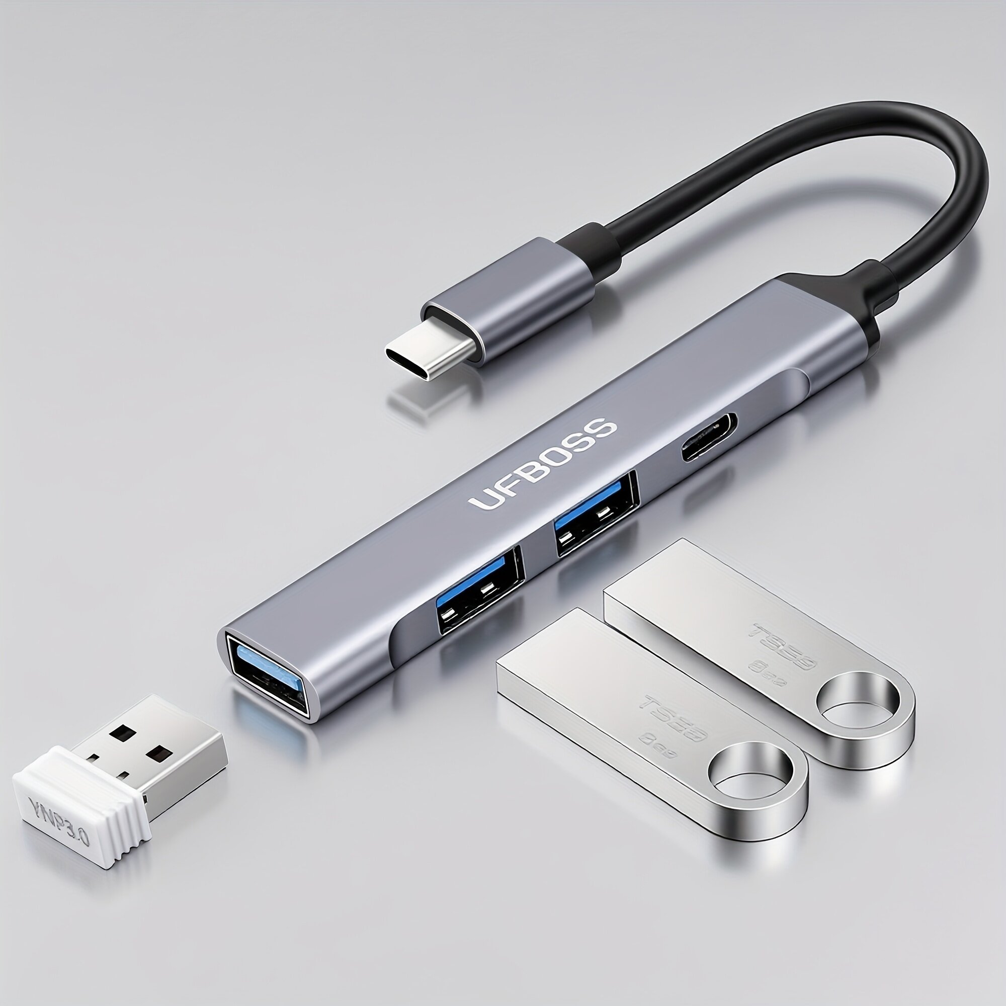USB-хаб USB-C на 3 порта USB-A и 1 порт Type-C, Plug and Play, без драйверов