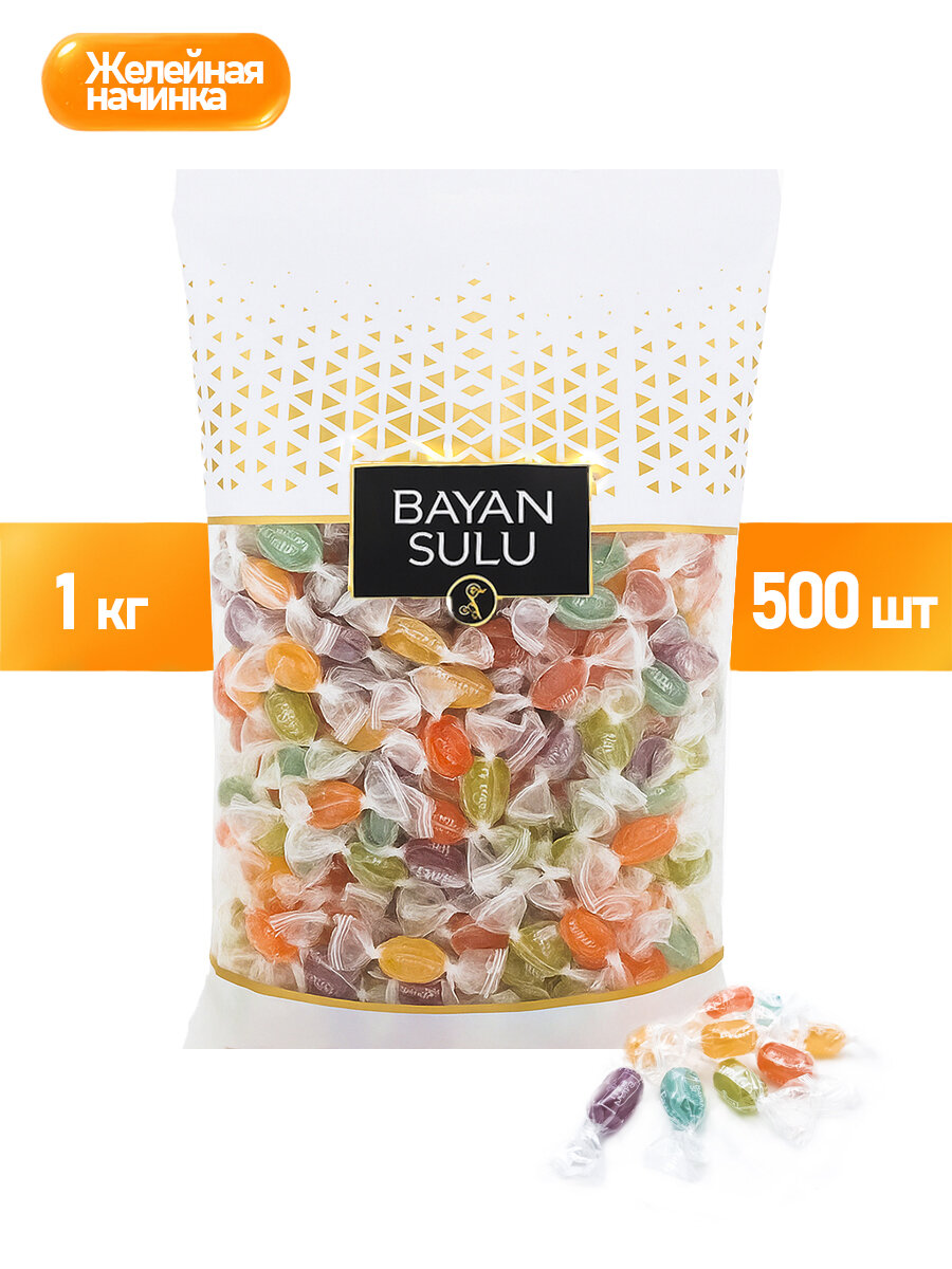 Конфеты леденцы Fruit мини 1 кг. Карамель Bayan Sulu леденцовая фруктовая с желейной начинкой.