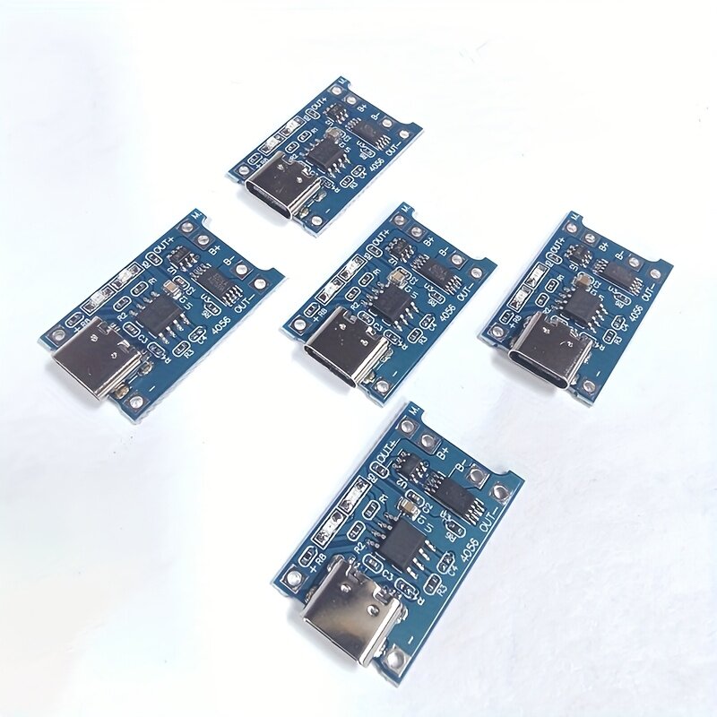 Плата зарядки литиевого аккумулятора TP4056 5 шт, модуль быстрой зарядки USB-C, защита от перезаряда/перегрева/недонапряжения