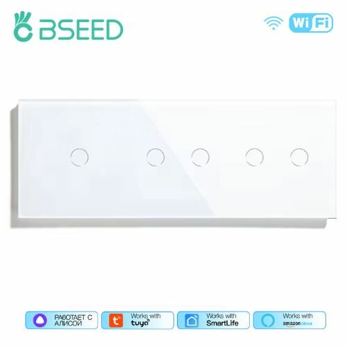 Сенсорный выключатель, WIFI выключатель 6 клавиши, 3 поста (1+2+2), Нужен нейтралитет, c Алисойпанель стекло,228mm умный выключатель для освещения
