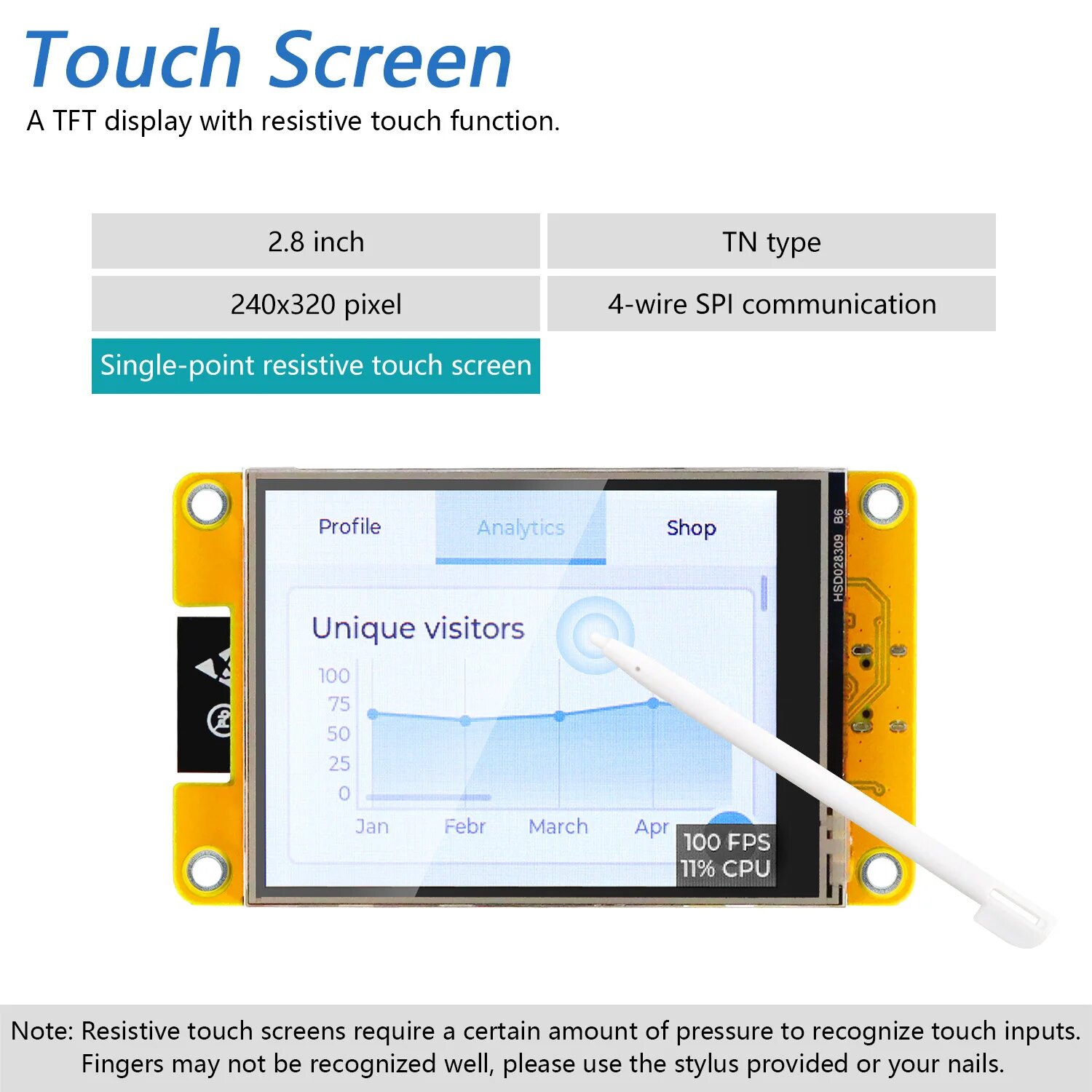 2.8" TFT Сенсорный экран ILI9341 TN