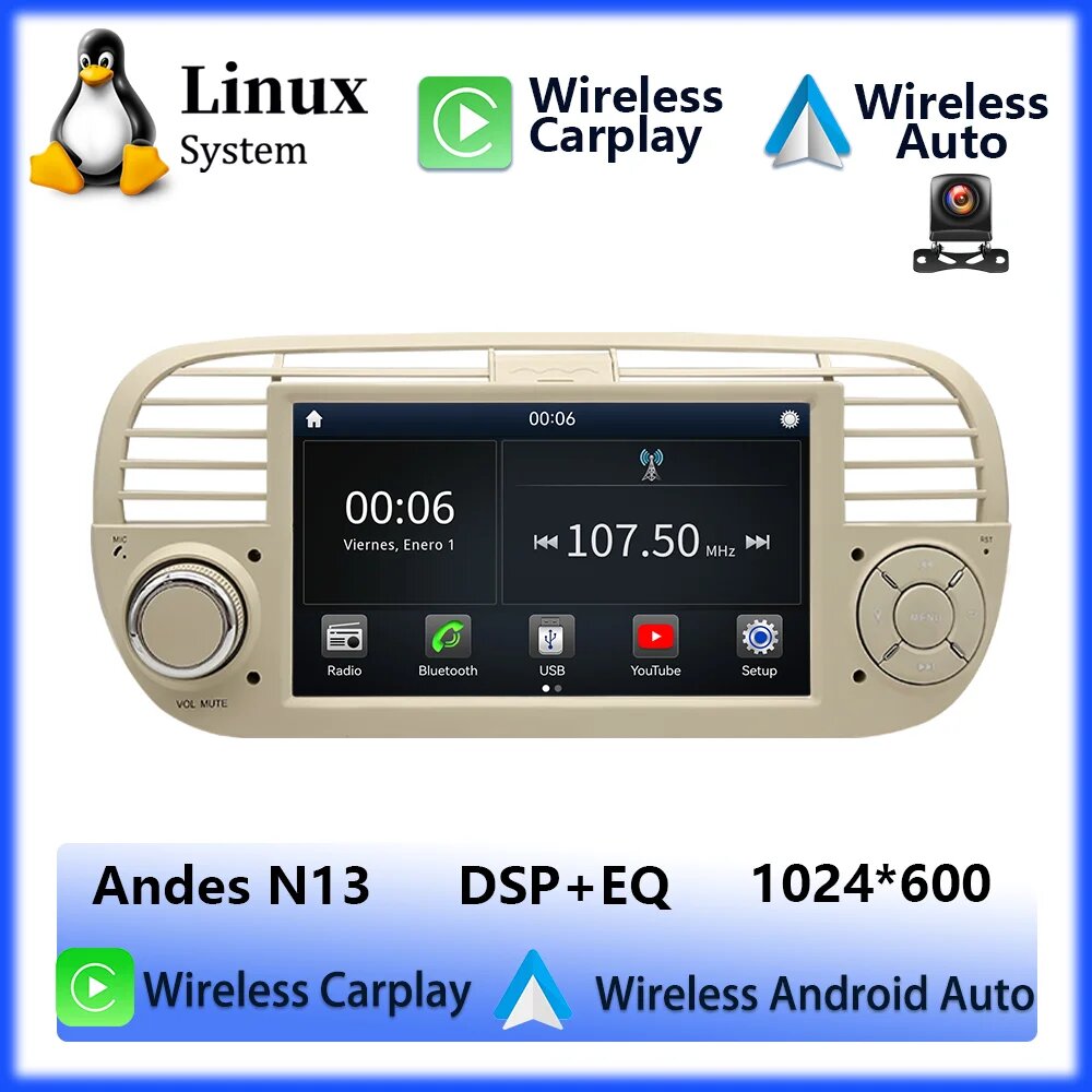 Для FIAT 500 Abarth (2007-2015) 2026 Новые мультимедийные плееры с Bluetooth, Linux White AHD
